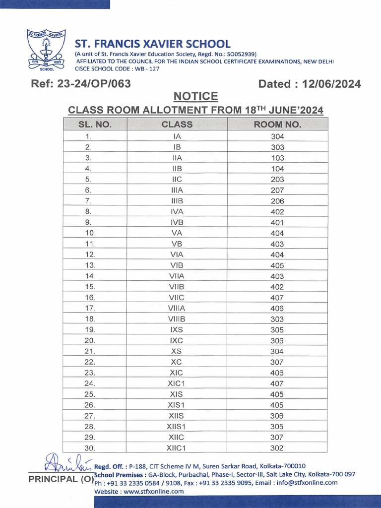 I To Xii - Class Room Allotment From 18th June'2024 | PDF