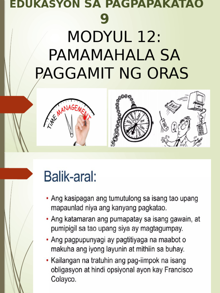 q3 Modyul 12 Pamamahala Sa Paggamit Ng Oras | PDF