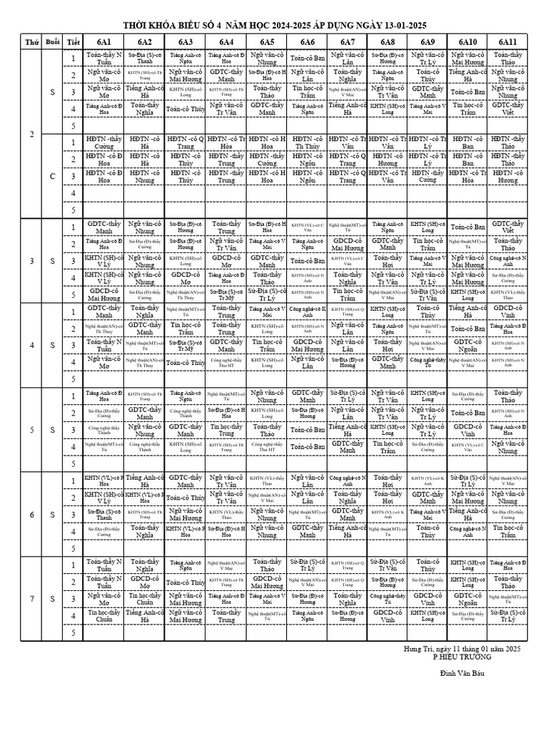 TKB số 4 GV-HS 13.01.2025 | PDF