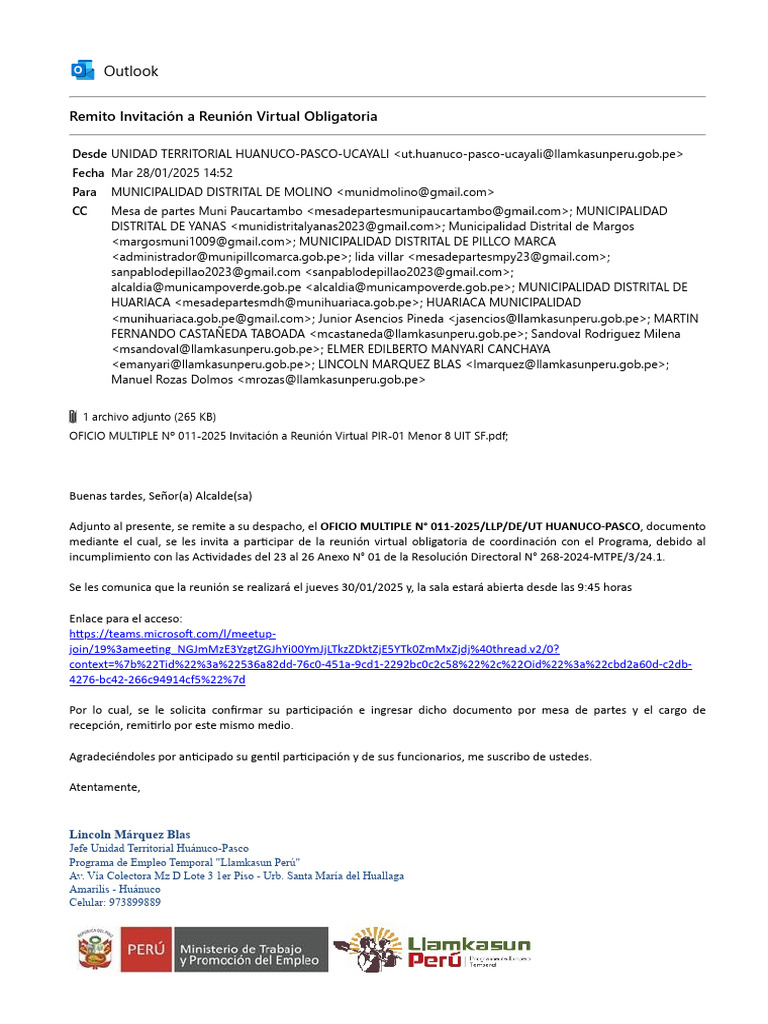 Invitación a Reunión Virtual Obligatoria | PDF