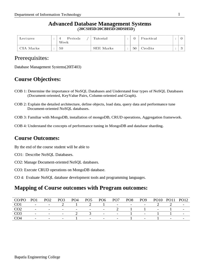 Advanced_Databases Syllabus (1) | PDF | No Sql | Mongo Db