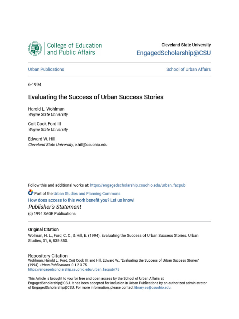 Evaluating The Success of Urban Success Stories | PDF | Poverty ...