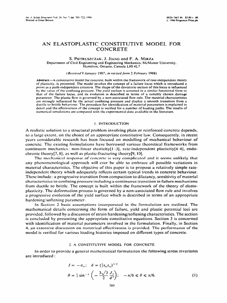 An Elastoplastic Constitutive Model For Concrete | PDF | Plasticity (Physics) | Deformation ...