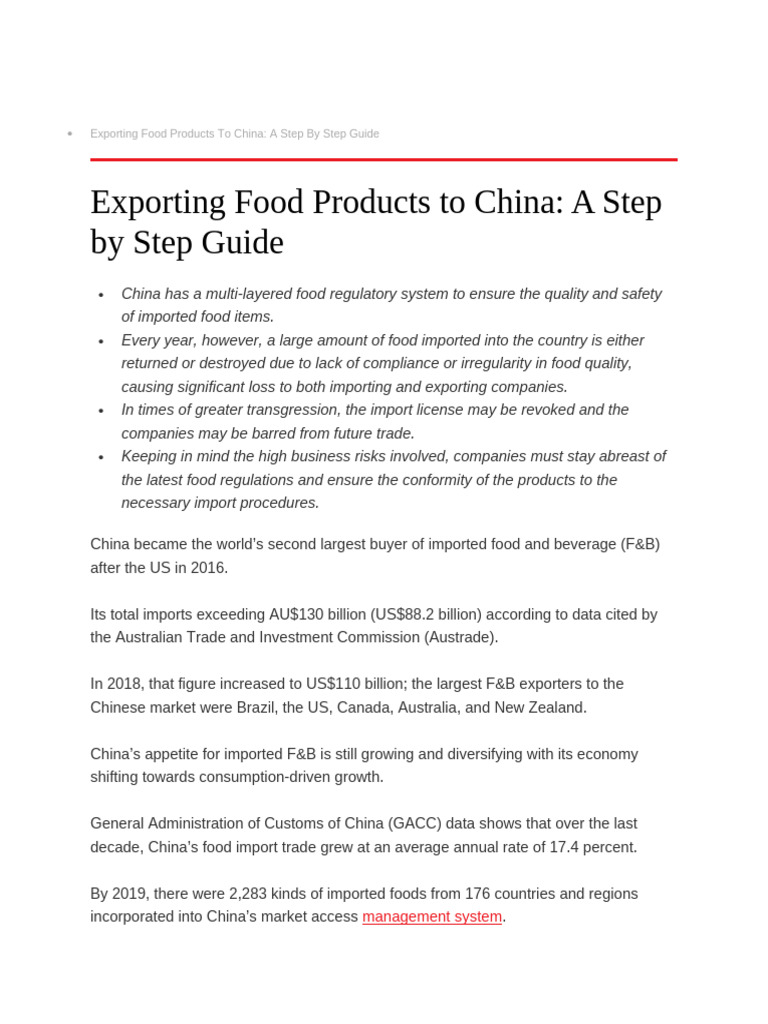 Exporting Food Products To China | PDF | Trademark | Customs