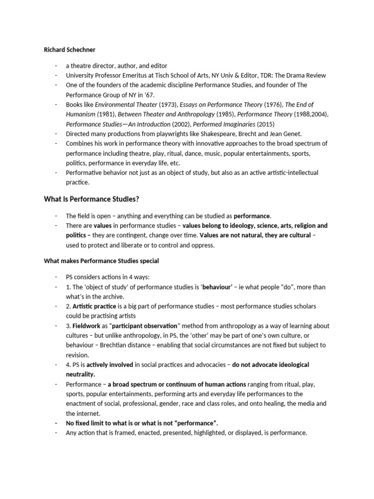 Richard Schechner - What Is Performance Studies - Notes | PDF ...