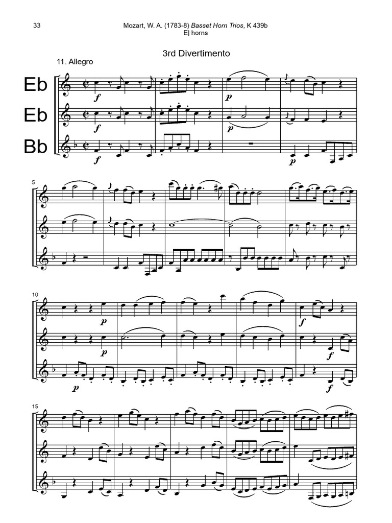 Mozart3Horns311 2 Altsax 1 Bassclar | PDF | Classical Music | Musical Compositions