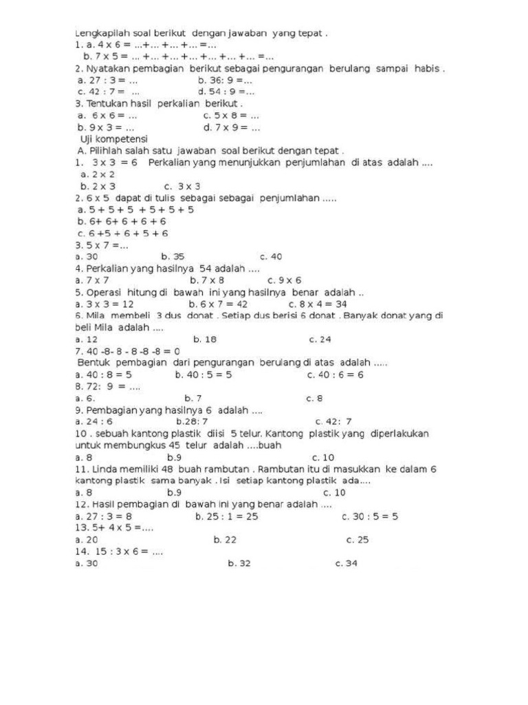 MTK Perkalian Kelas 2 Per TGL 3 Februari | PDF