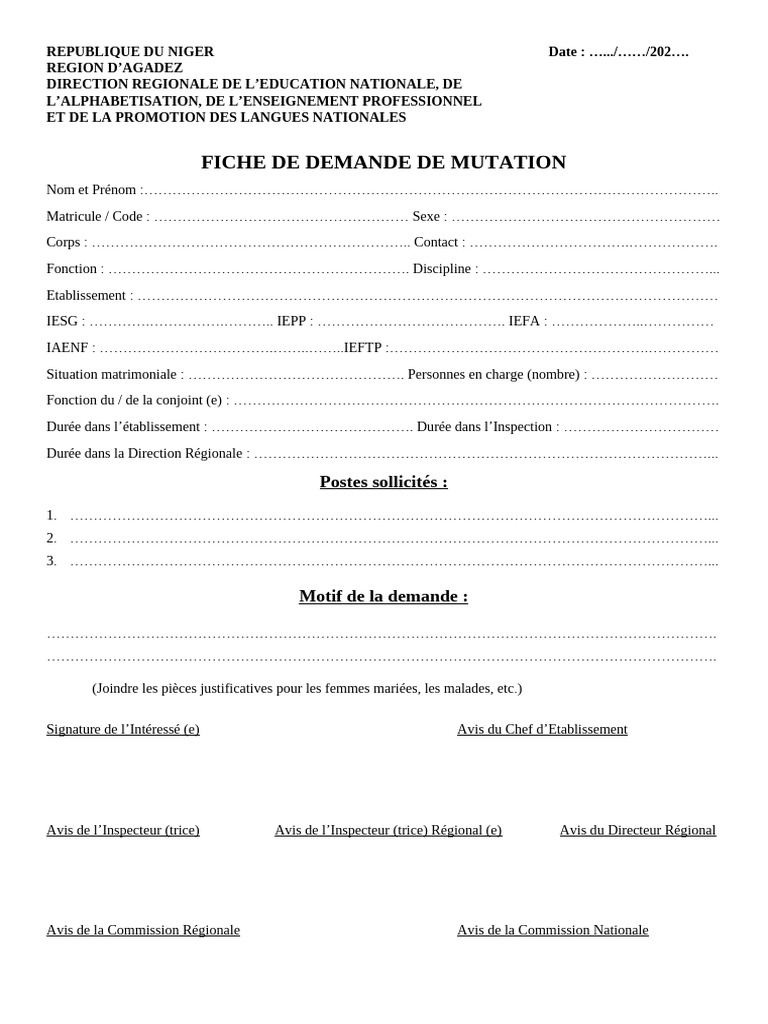 Demande de Mutation | PDF