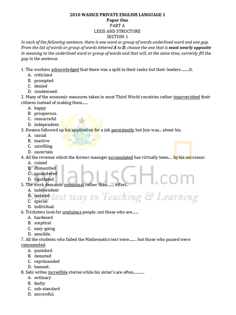 2010 Wassce Private English Language 1 | PDF | Supermarket
