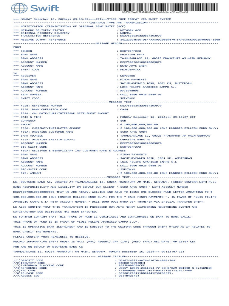 Deutdeffxxx-Swift MT199 Pre-Advice-Sxpydkkk-100,000,000,000.00eur | PDF ...