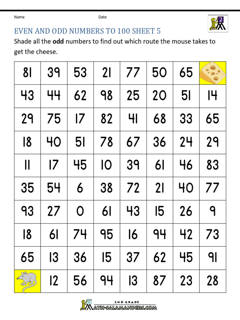 Even Numbers and Odd Numbers To 100 5 | PDF