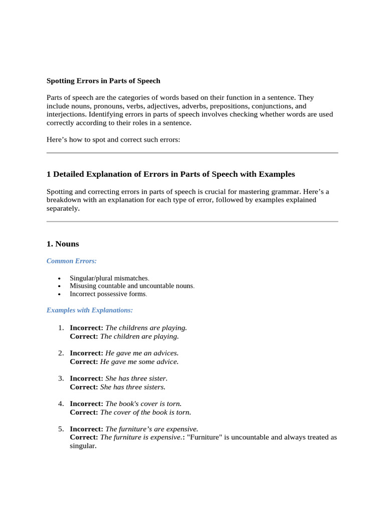 Grammar Error Spotting Guide | PDF | Part Of Speech | Verb