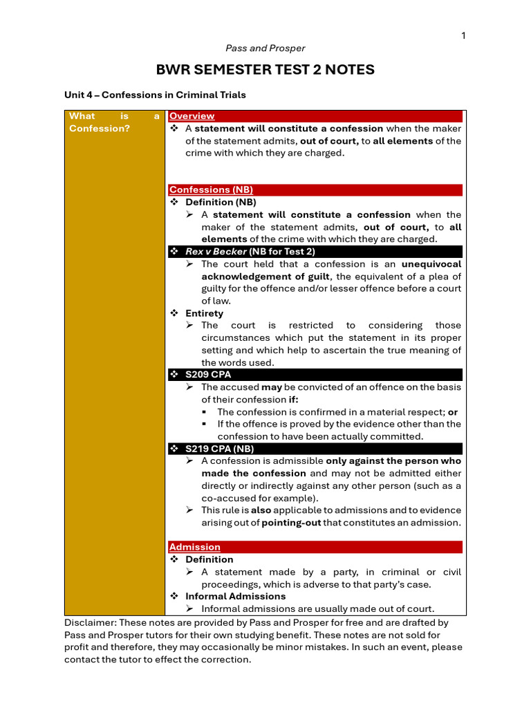 BWR Semester Test 2 Notes Final Corrected Version | PDF | Confession ...