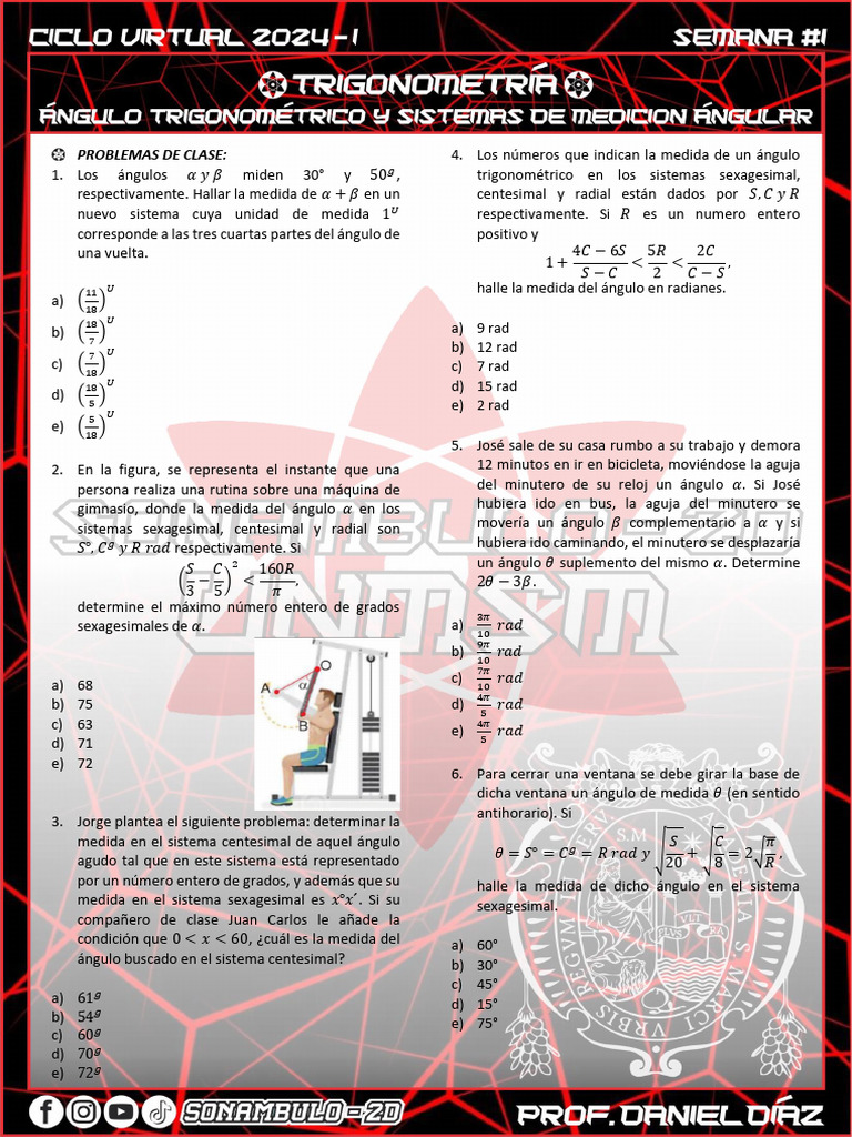 Semana #1 (Ángulo Trigonométrico y Sistemas de Medición Angular - Problemas de Clase) | PDF ...