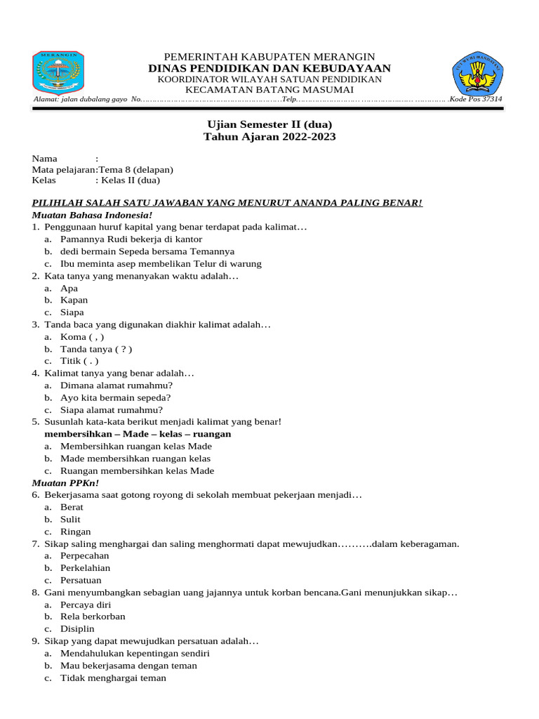 Kelas 2 - Tema Viii - 2022-2023 | PDF