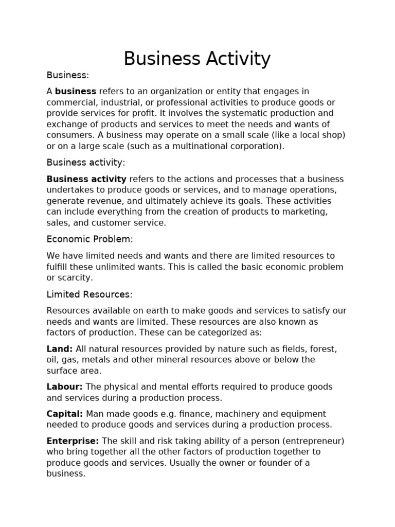 Business Activity | PDF | Partnership | Market Economy