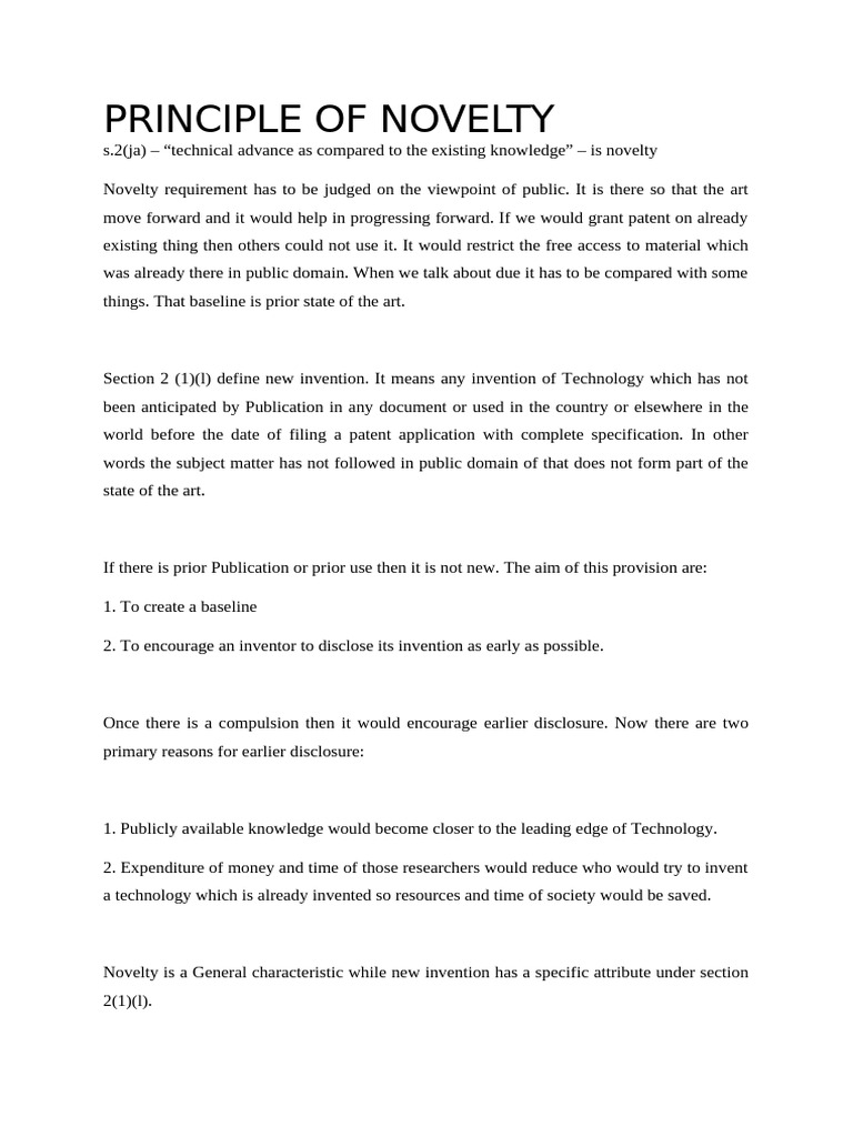 Principle of Novelty and Utility | PDF | Prior Art | Novelty (Patent)