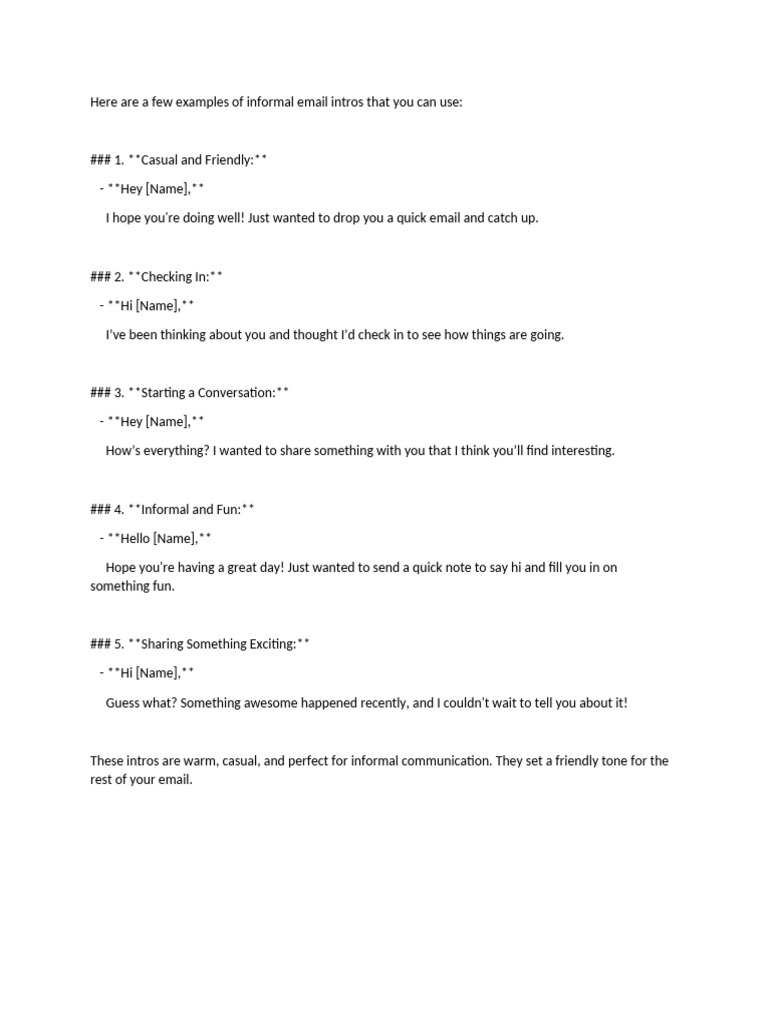 Here Are a Few Examples of Informal Email Intros That You Can Use | PDF