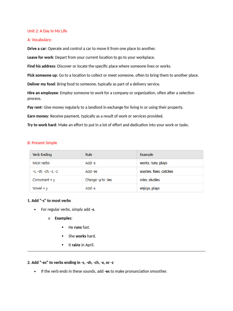 Unit 2 A Day in My Life | PDF