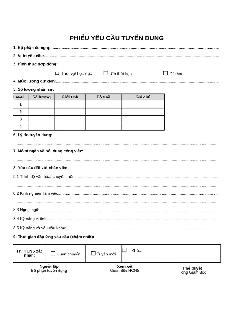 Mau Phieu Yeu Cau Tuyen Dung | PDF