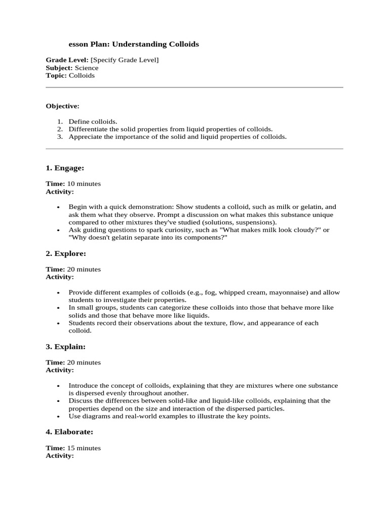 Lesson Plan | PDF | Colloid | Mixture