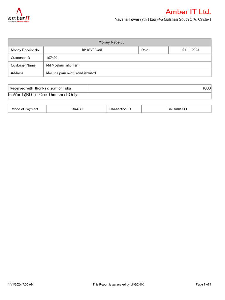 Payment Receipt for Amber IT Ltd. | PDF