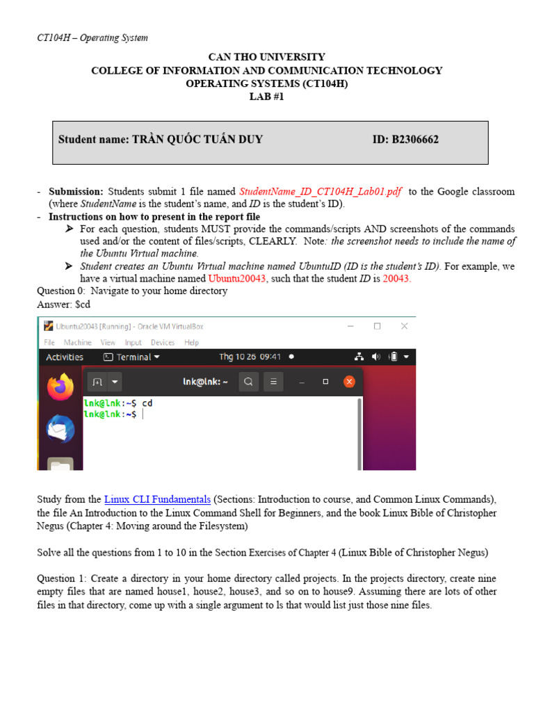 Trần Quốc Tuấn Duy - B2306662 - CT104H - Lab01 | PDF | Directory (Computing) | Computer File