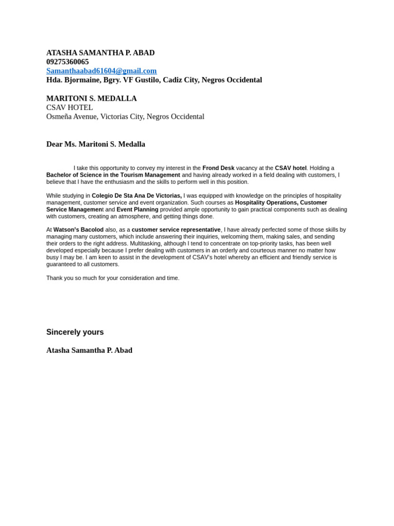 Application for Front Desk Position | PDF