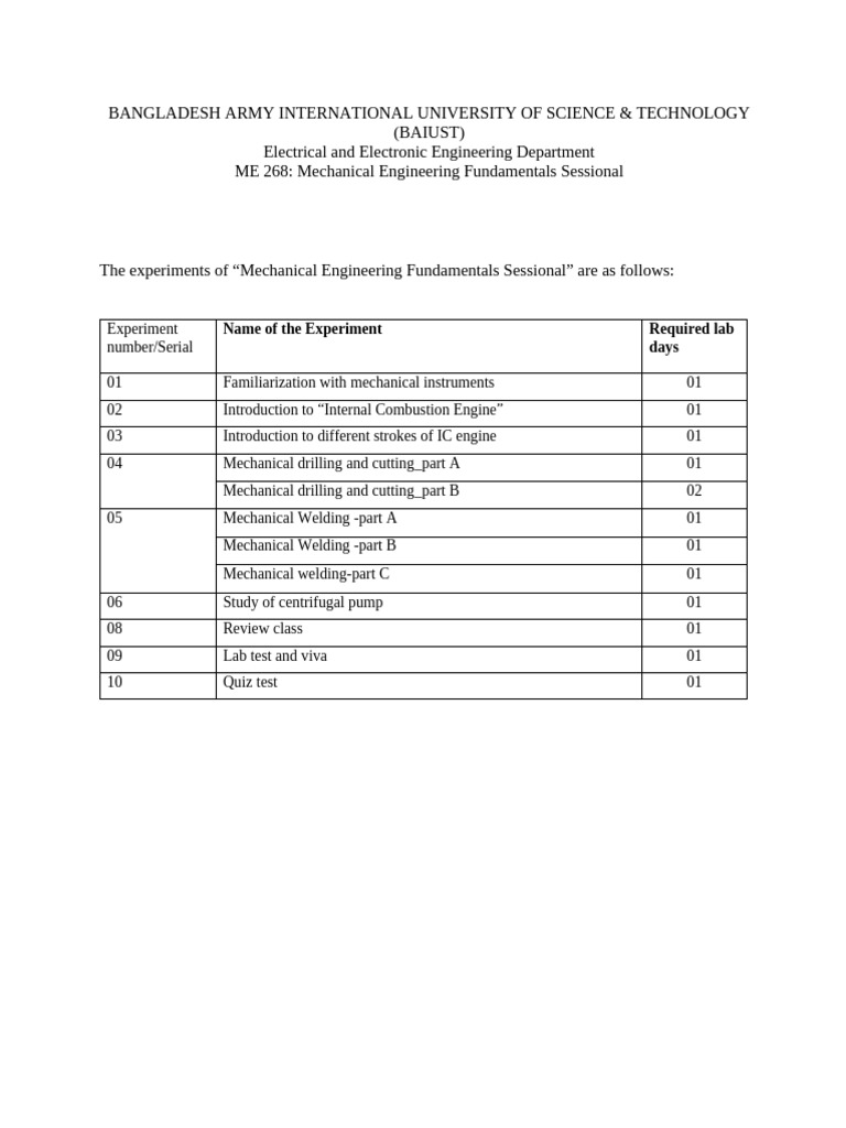 Mechanical Engineering Lab Experiments | PDF