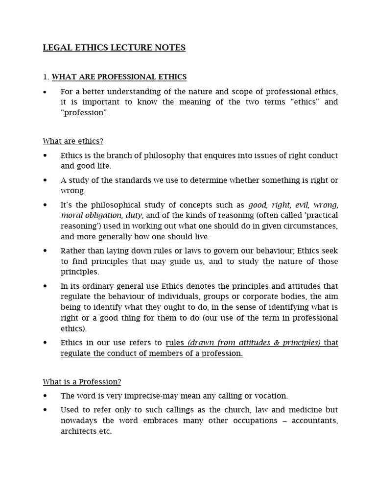 Legal Ethics and Professionalism Overview | PDF | Profession ...