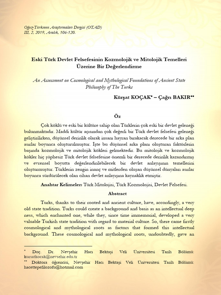 Kozmolojik Ve Mitolojik Temelleri | PDF