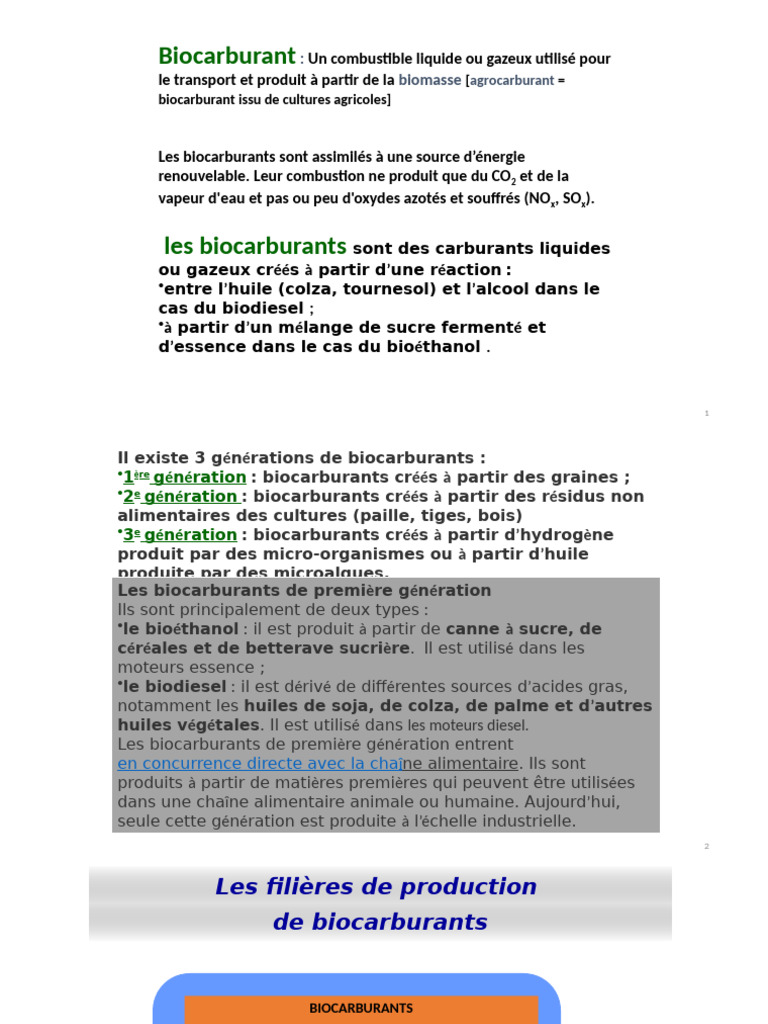 Biocarburants : Générations et Production | PDF | Biocarburant | Biogazole