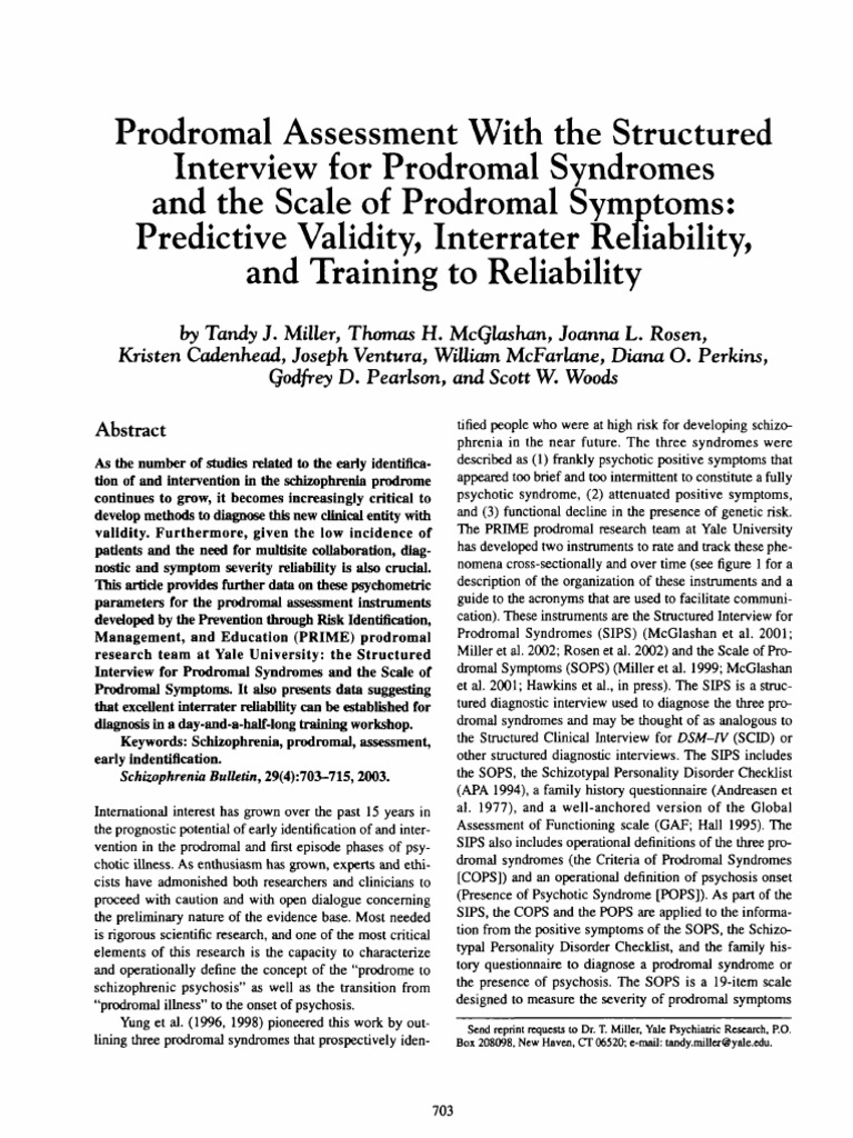 Prodromal Assessment Tools for Schizophrenia | PDF | Schizophrenia ...