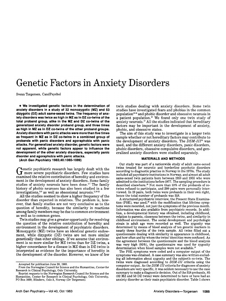 Torgersen 1983 | PDF | Twin | Anxiety