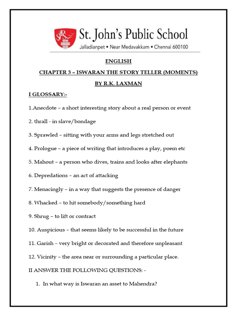 Iswaran the Storyteller: Chapter Insights | PDF
