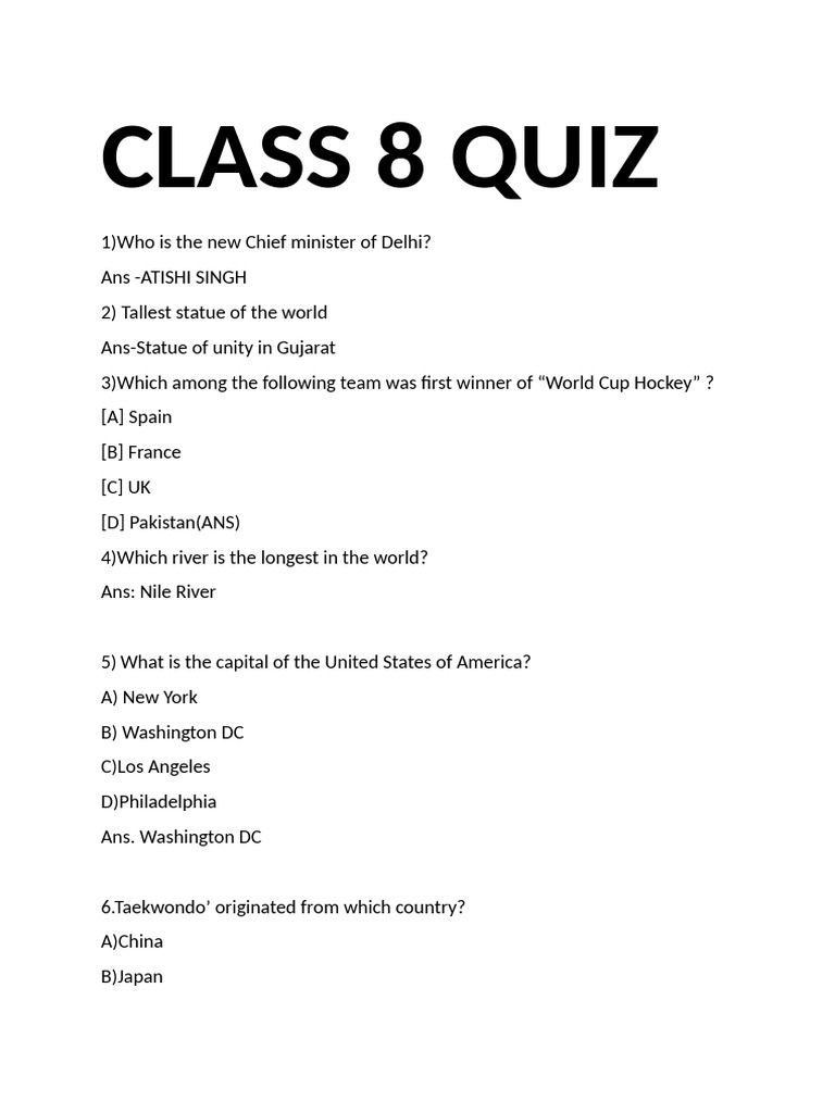 Class 8 Quiz | PDF