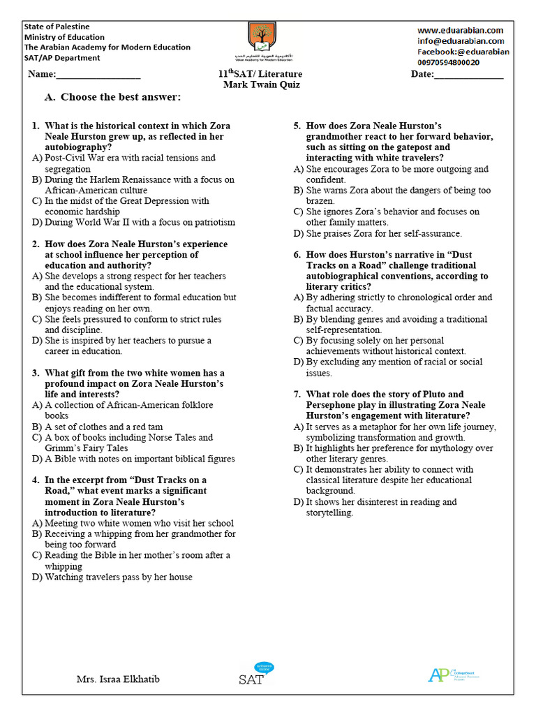 11th Unit 4 Part 2 Quiz 1 | PDF