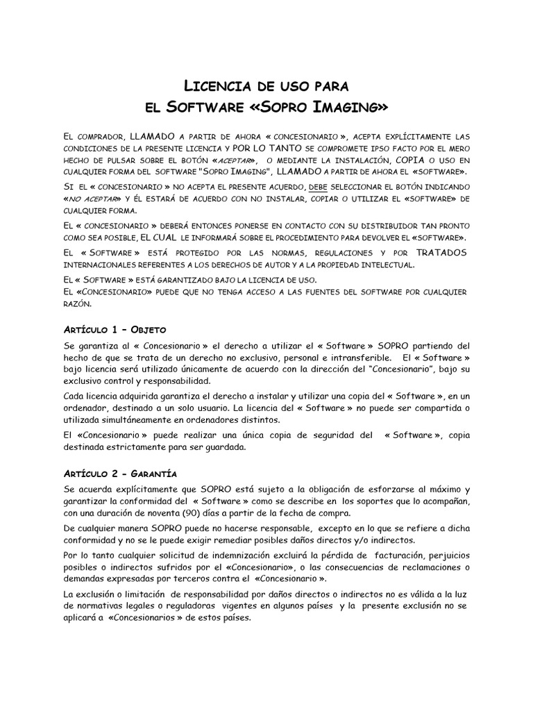Licencia de Uso del Software SOPRO IMAGING | PDF | Software | Licencia