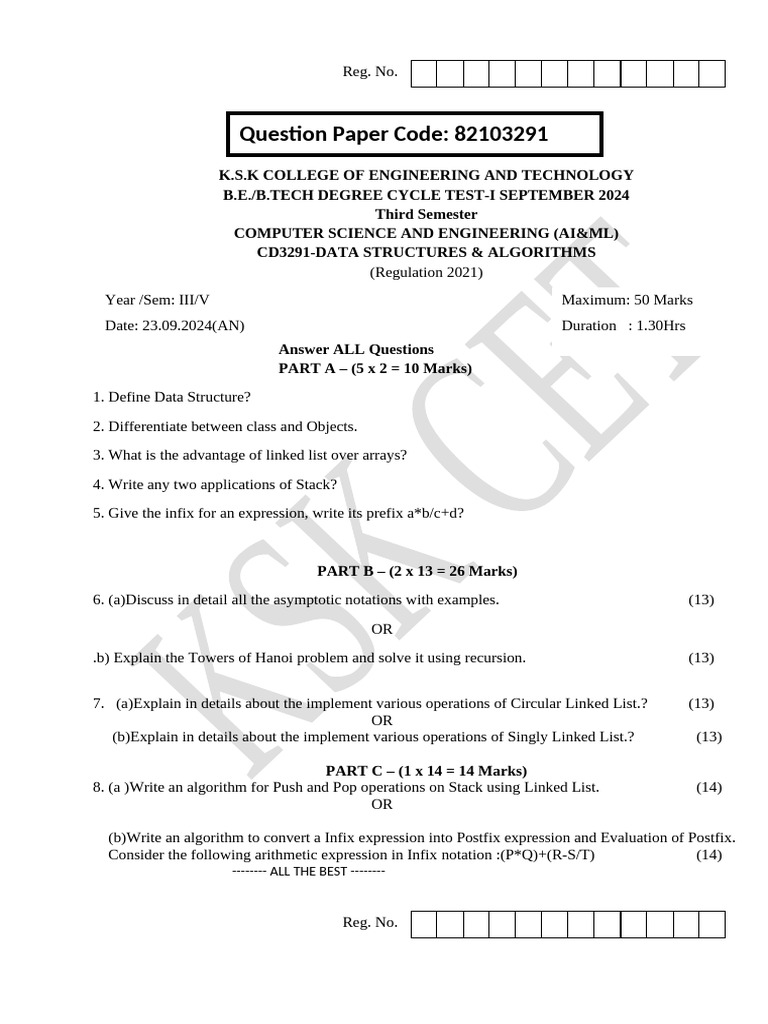 AI & ML Data Structures Exam | PDF | Software Engineering | Applied Mathematics