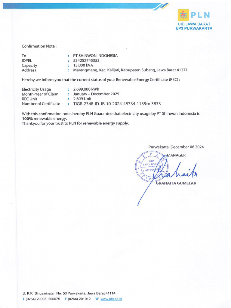 REC PT SHINWON INDONESIA 534252745353 | PDF