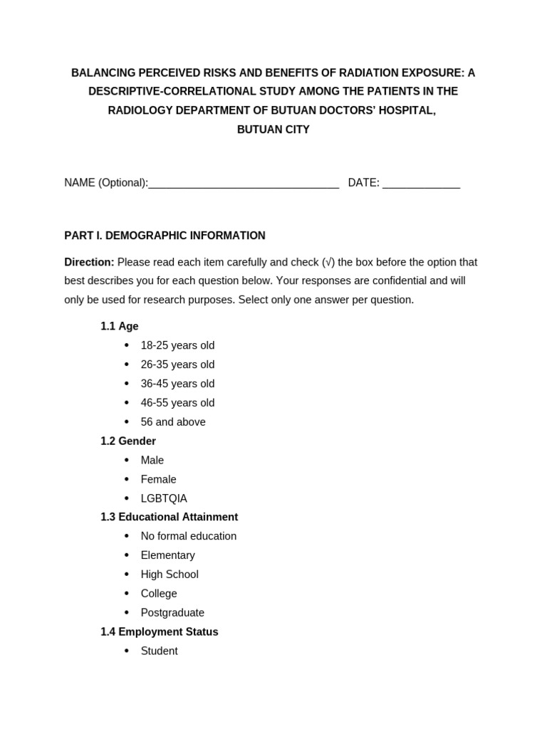 Questionnaire Sop Hypothesis and Conceptual Framework | PDF | Radiology | Risk