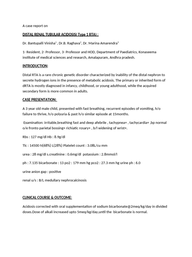 A Case Report On Distal RTA | PDF