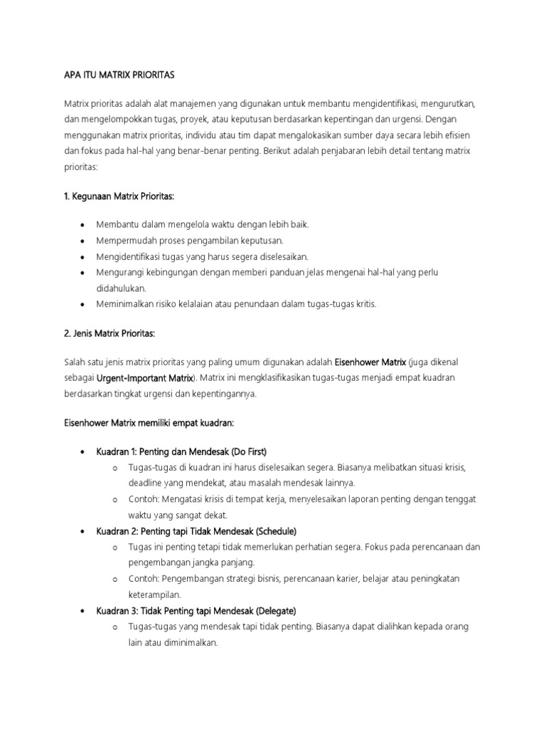 Panduan Efektif Matrix Prioritas | PDF