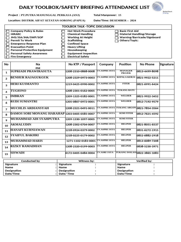 Form Toolbox Briefing | PDF | Safety | Occupational Safety And Health