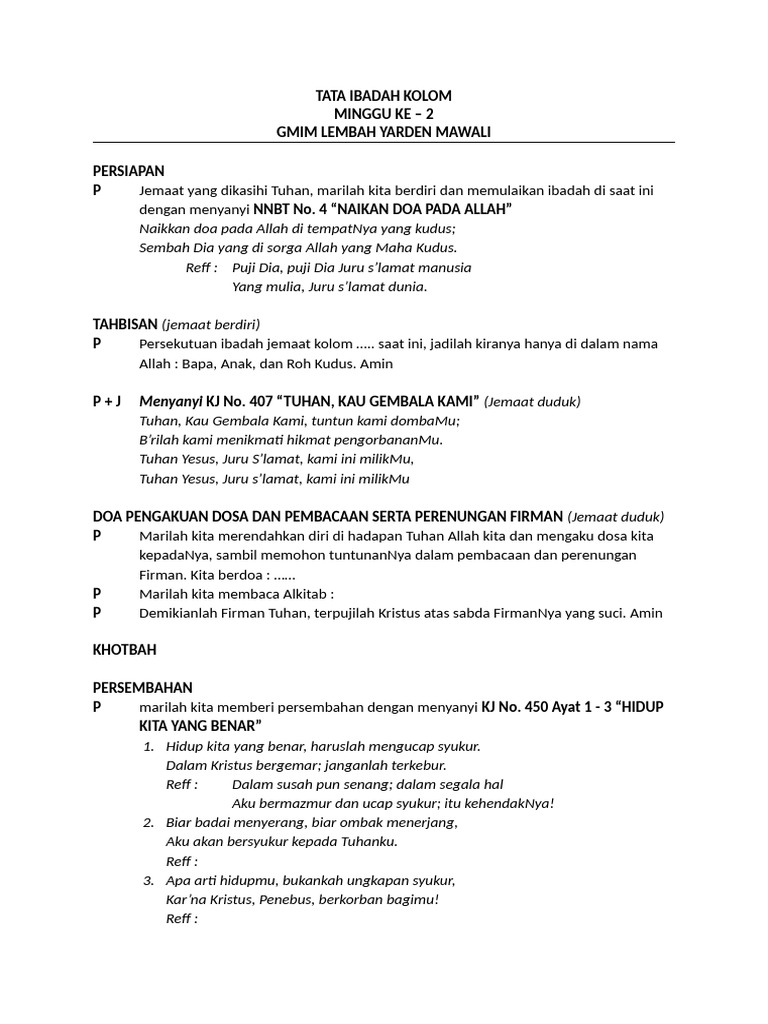 Tata Ibadah Kolom Lym Minggu Ke-2 | PDF