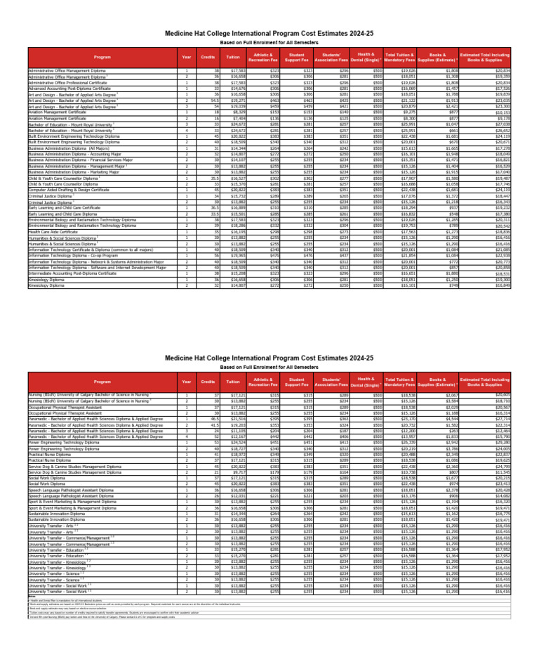 International Program Cost Estimates 2024-25 FINAL | PDF | Bachelor's ...