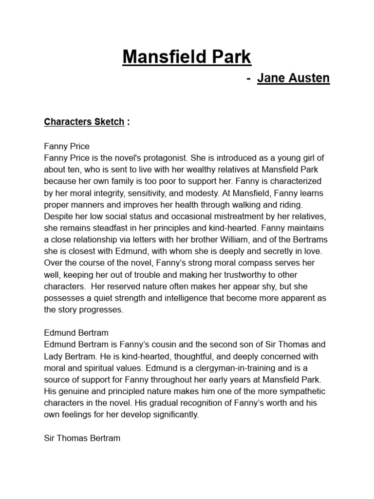 Characters and Themes in Mansfield Park | PDF | Mansfield Park | Fanny ...