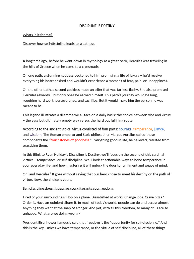 Discipline Is Destiny | PDF | Disciplines | Virtue
