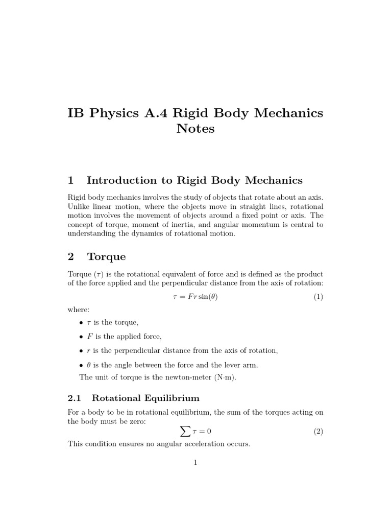 Rigid Body Mechanics in IB Physics | PDF | Rotation Around A Fixed Axis ...