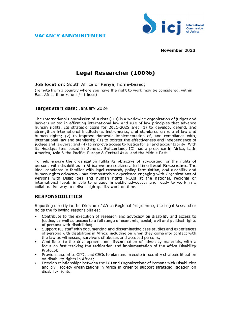 Vacancy ARP Legal Researcher | PDF | Social Ethics | Social Policy